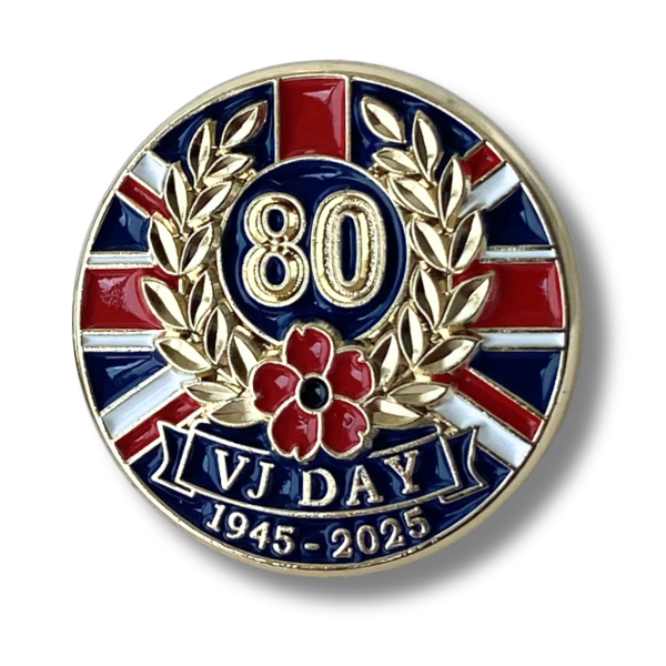VJ Day 80th Anniversary Poppy & Laurel Pin Badge – BRITISH PRIDE