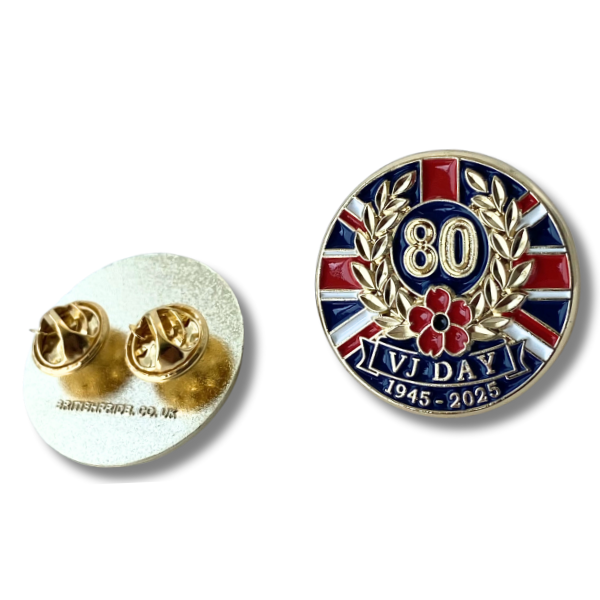 VJ Day 80th Anniversary Poppy & Laurel Pin Badge – BRITISH PRIDE